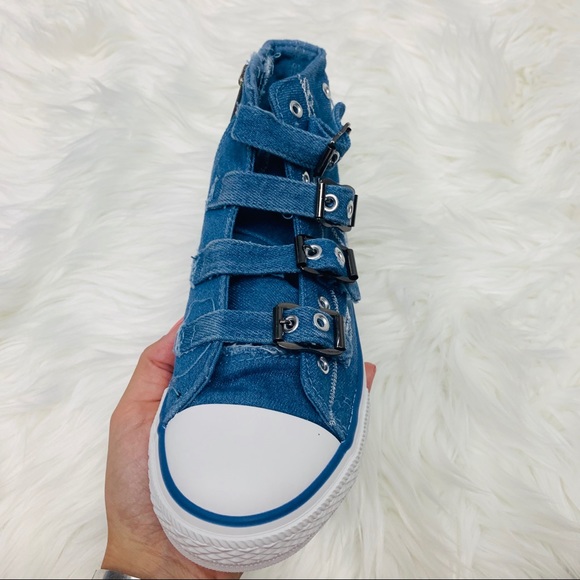 Shoes | Denim Buckle High Top Sneaker | Poshmark